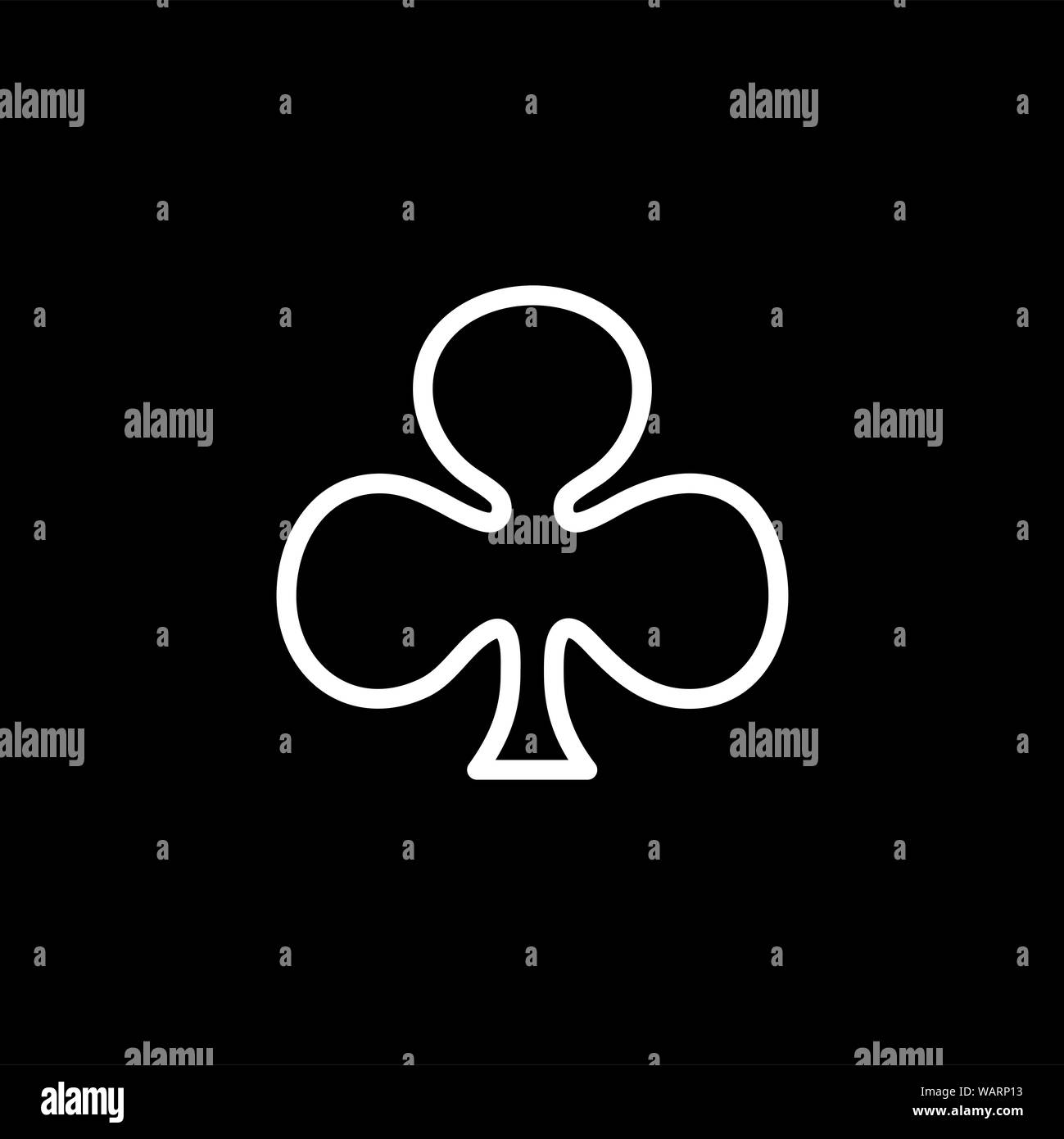 Playing Card Club Line Icon On Black Background. Black Flat Style ...