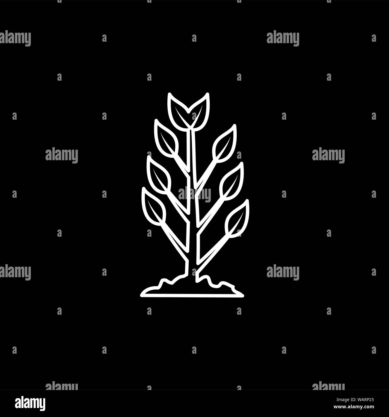 Plant Line Icon On Black Background. Black Flat Style Vector ...