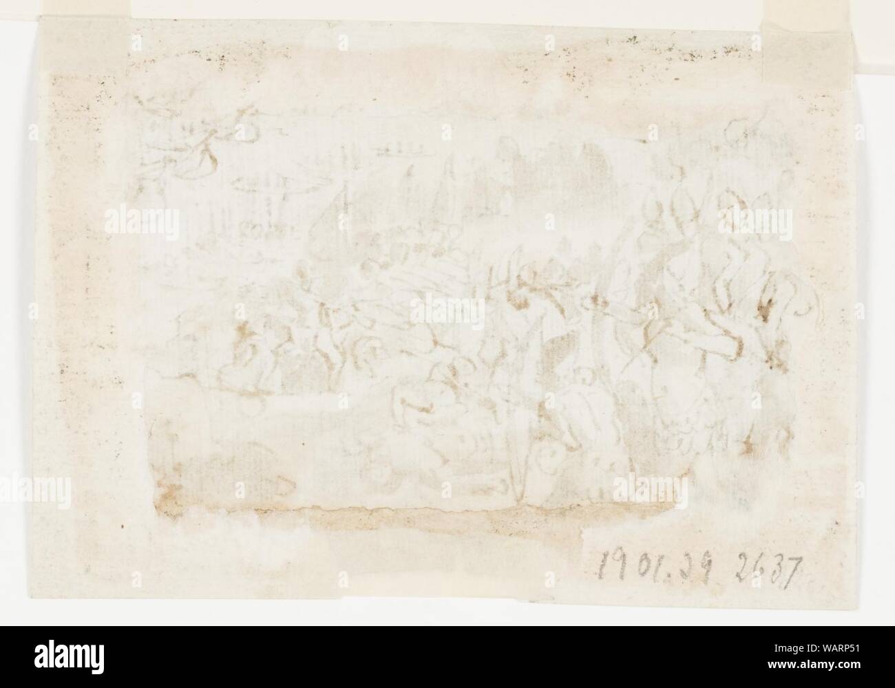 Drawing, Page of a drawing book; Battle Between Indians and Europeans ...