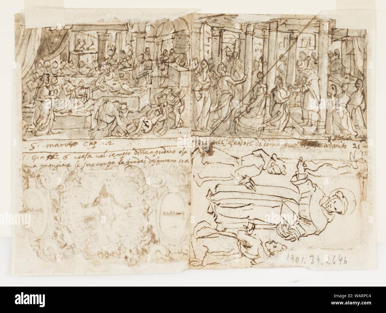 Drawing, Page of a sketchbook; Christ in Wilderness; Annunciation ...