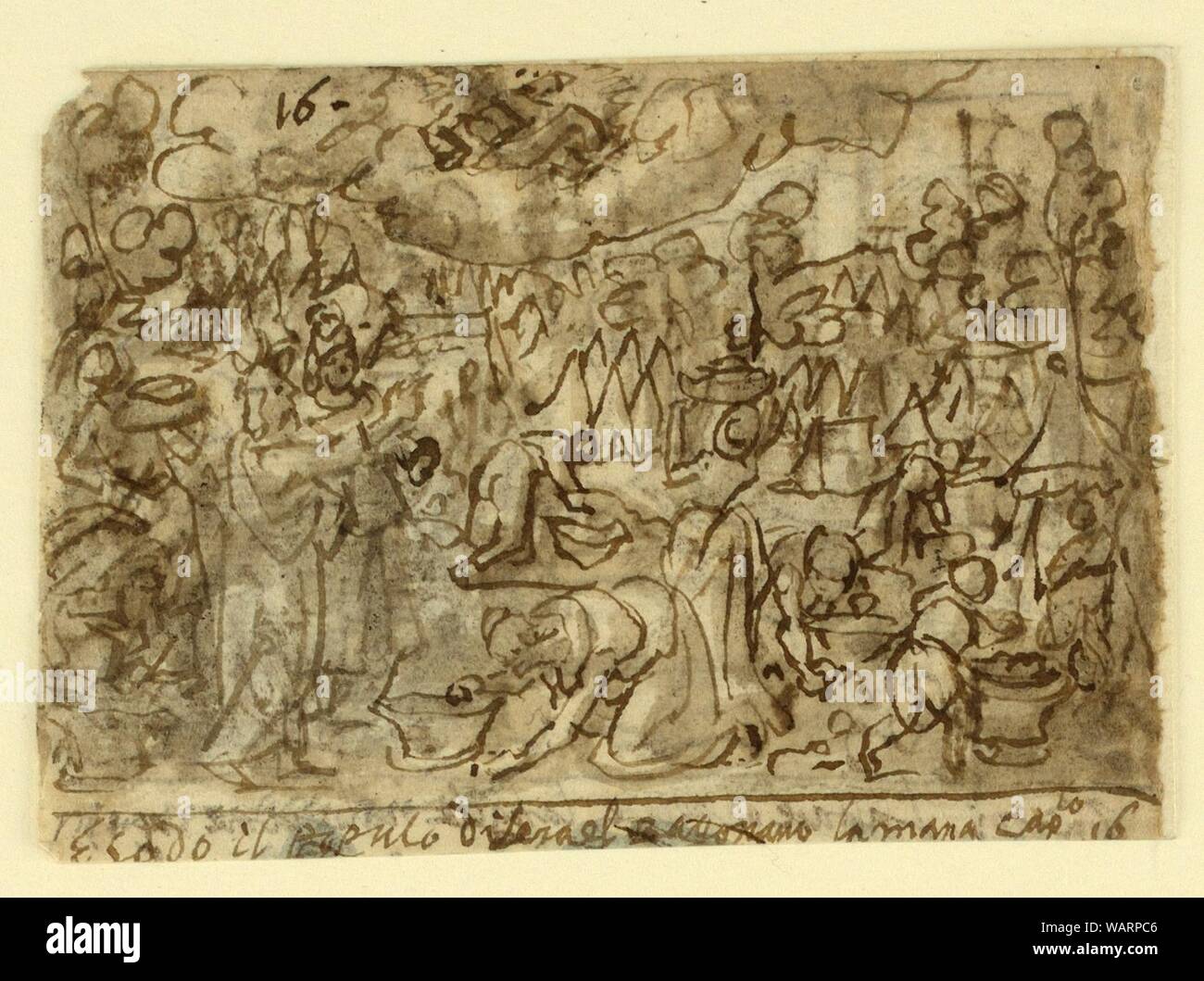 Drawing, Page of a sketchbook; Exodus - gathering of manna; Sacrifice ...