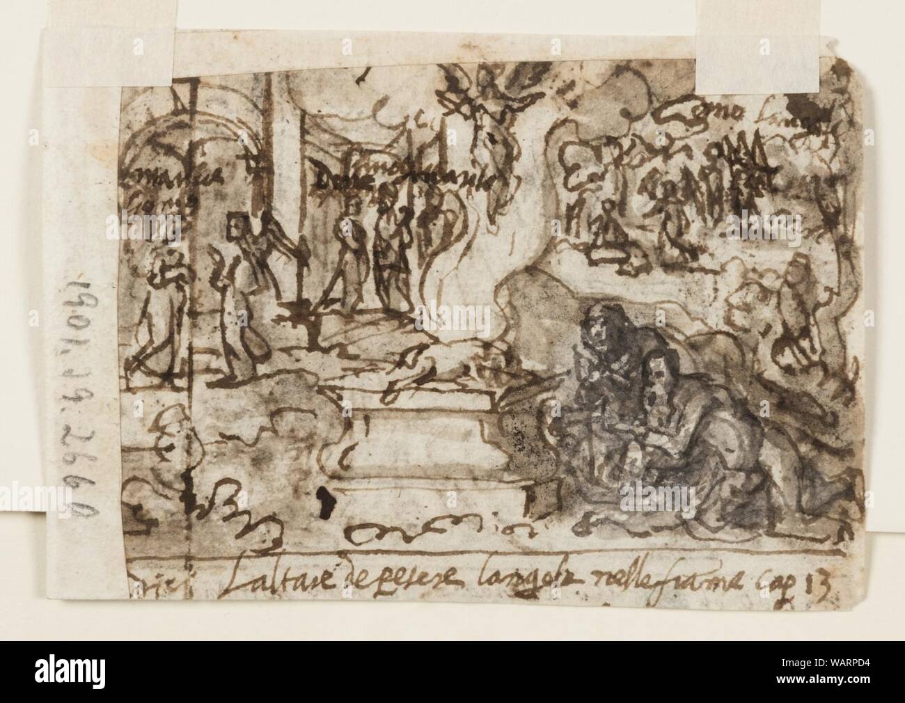 Drawing, Page of a sketchbook; Exodus - gathering of manna; Sacrifice ...