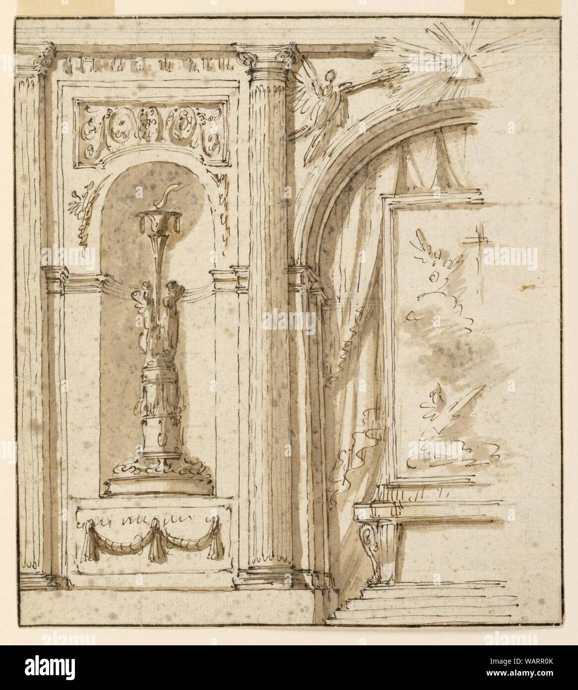 Drawing, Painted decoration of a wall of a chapel, ca. 1810 Stock Photo ...