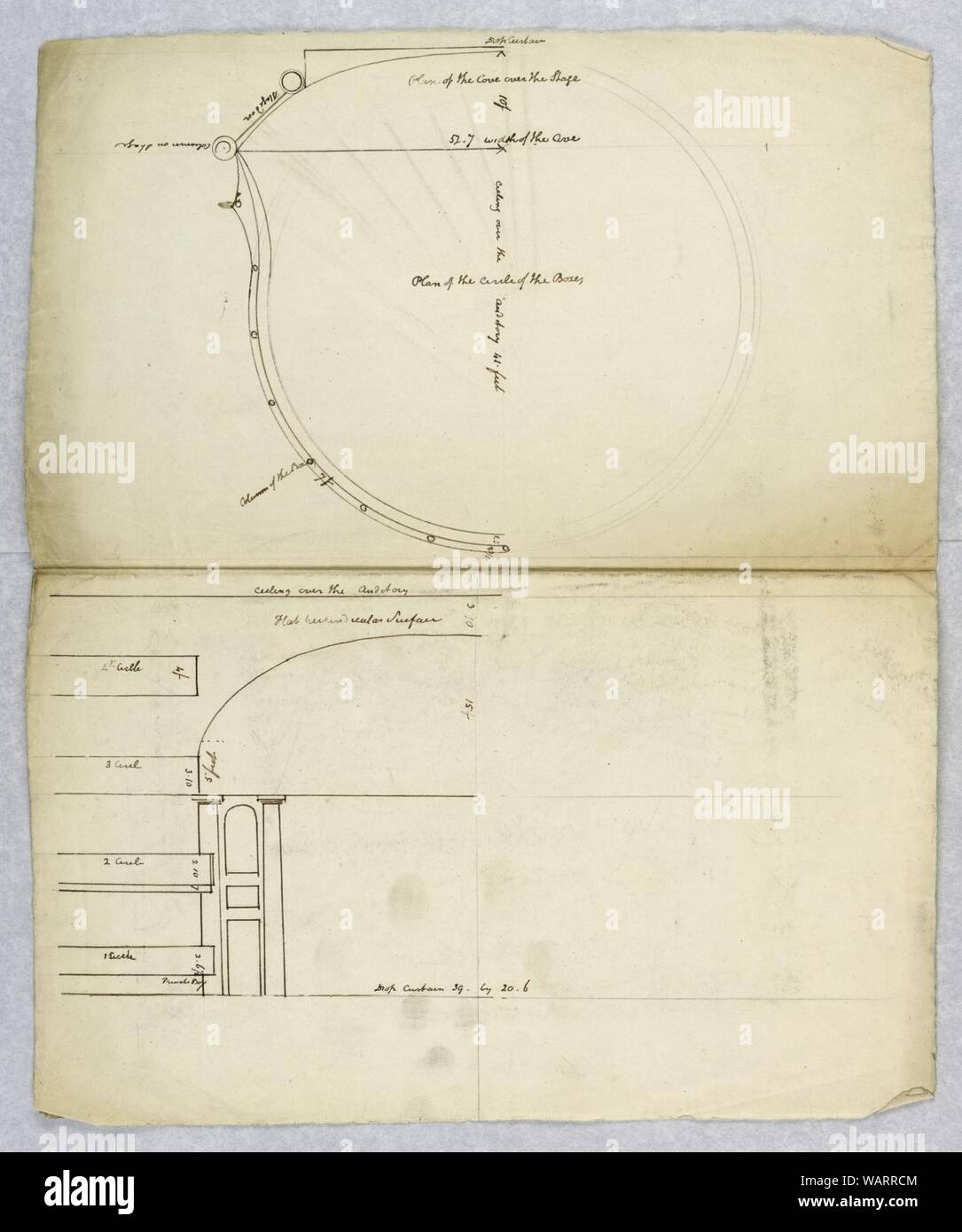 Drawing, Partial Plan and Elevation Sketches of a New York Theater, ca ...