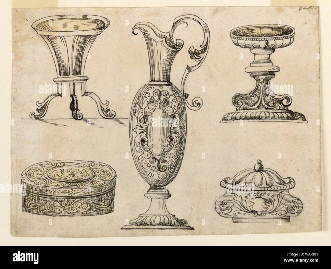 Drawing, Picture inventory with 5 table pieces, 1650 Stock Photo - Alamy