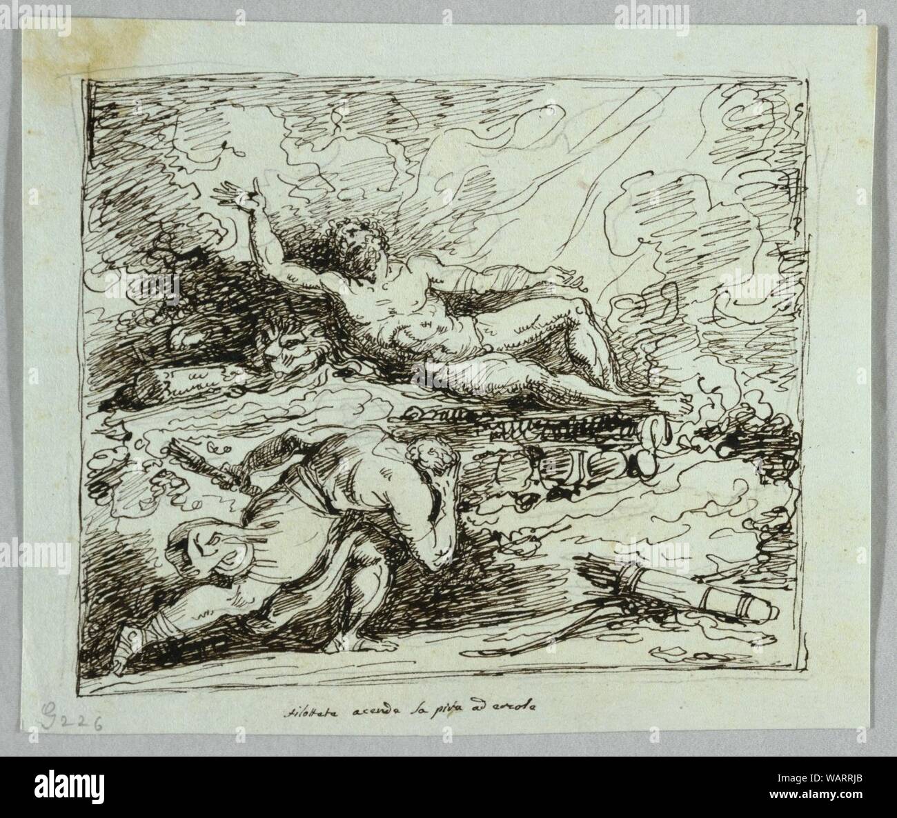 Drawing, Philactetes Applies the Torch of Hercules to the Funeral Pyre ...