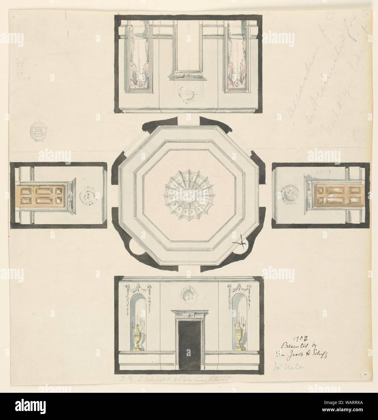 Drawing, Plan for an octagonal room, 19th century Stock Photo - Alamy