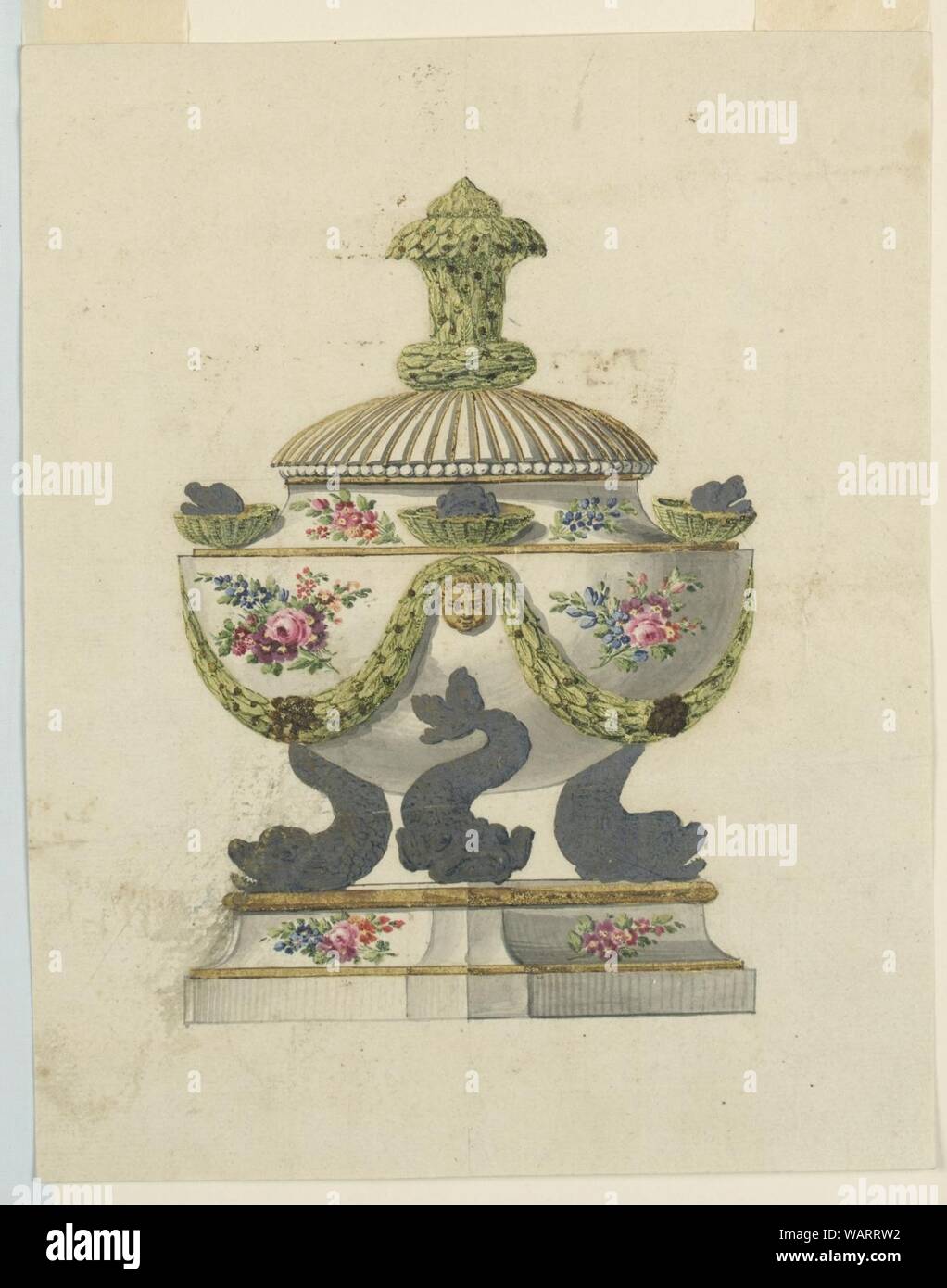 Drawing, Porcelain bowl with cover on a stand, 1775–1800 Stock Photo ...