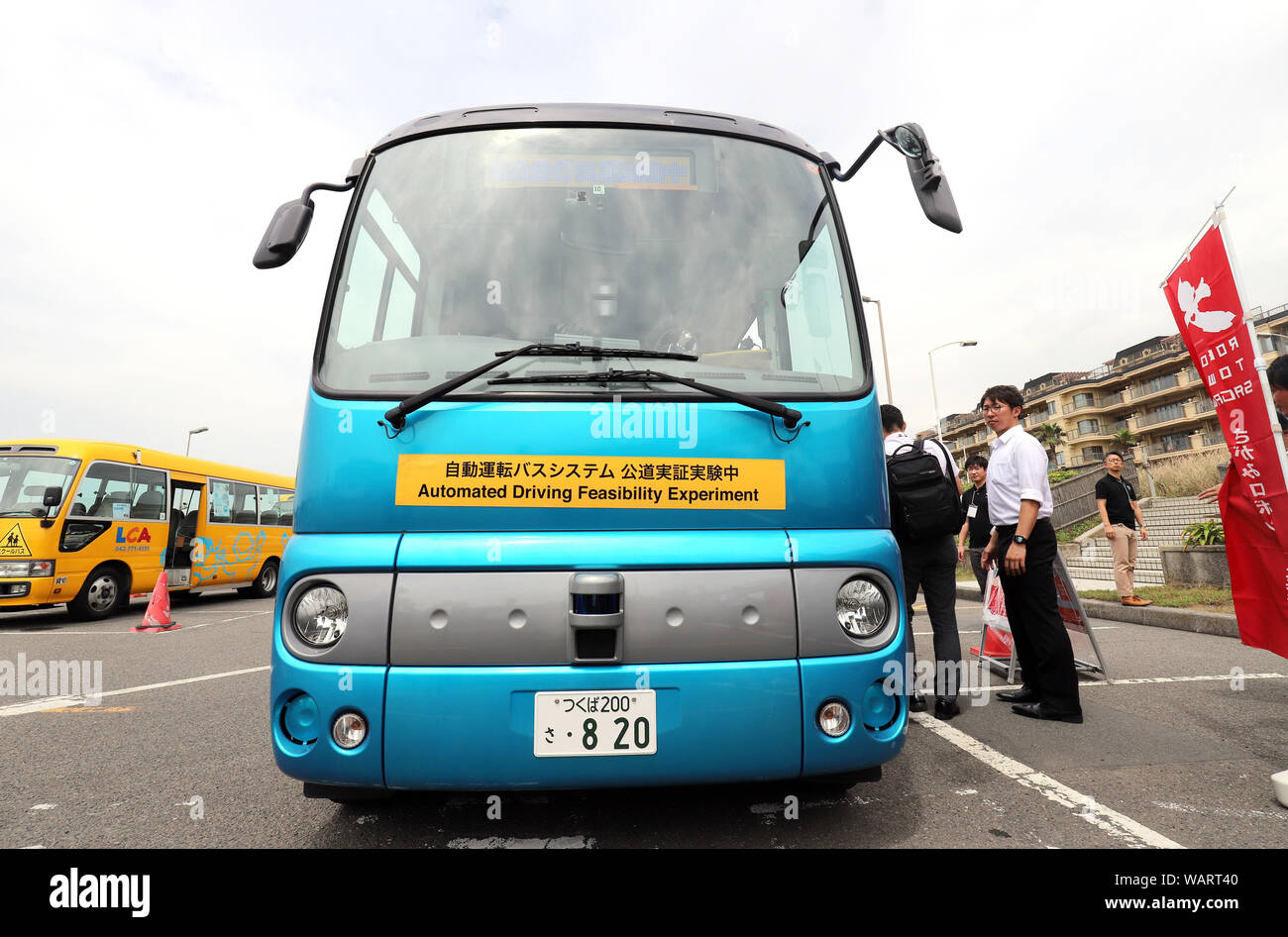 Fujisawa, Japan. 21st Aug, 2019. An autonomous driving bus runs ...