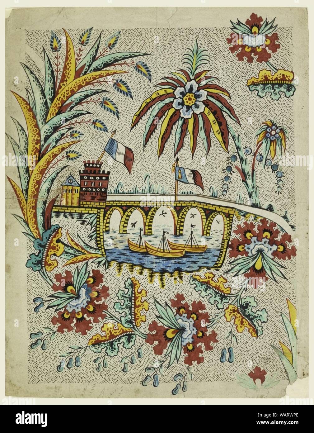 Drawing, Proof of Design for a Printed Textile, 1800–1820 Stock Photo ...