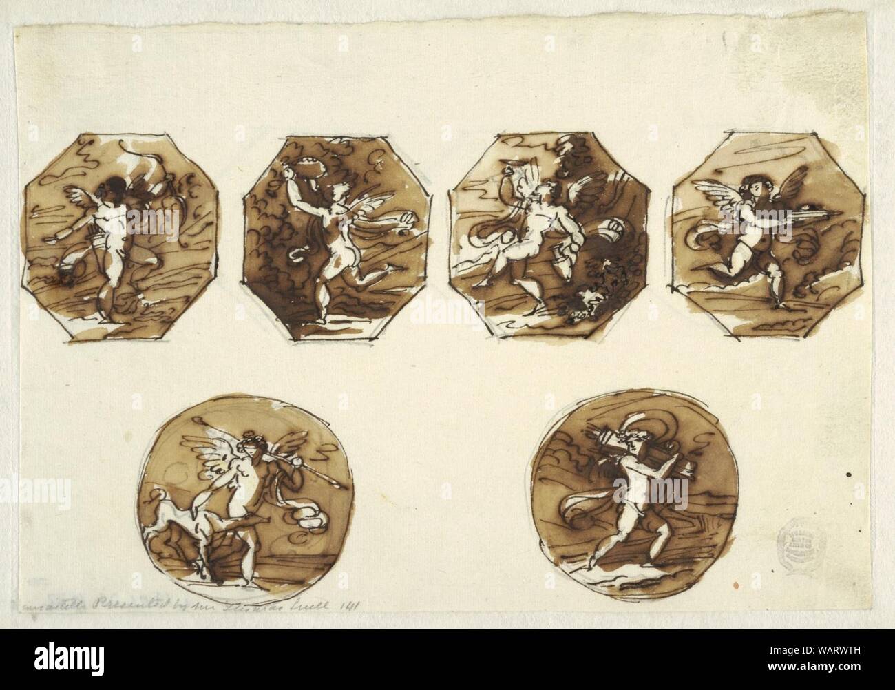 Drawing, Putti in Four Octagons and Two Circles, 1810–20 Stock Photo ...