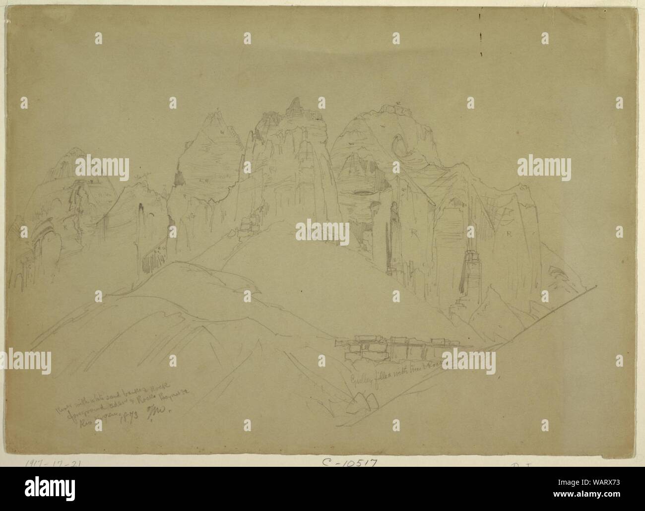 Drawing, Rio Virgin River with Large Rock Formations, 1873 Stock Photo ...
