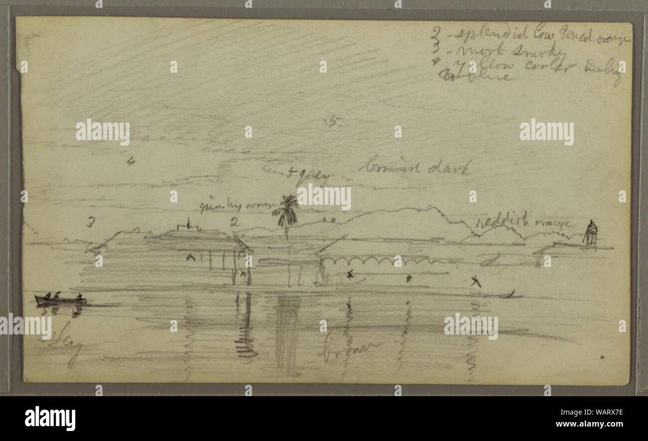 Drawing, River Landscape, 1857 Stock Photo - Alamy