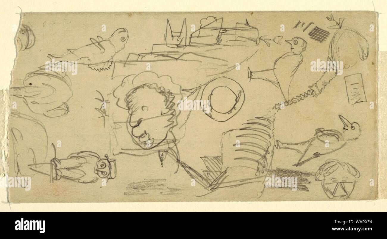 Drawing, Sailing ship, Man in a boat, 1850 Stock Photo - Alamy