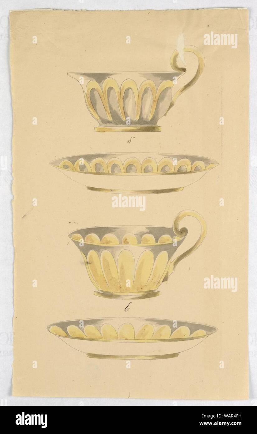 Drawing, Sample Sheet, Two Designs for Cups and Saucers, ca. 1825 Stock ...