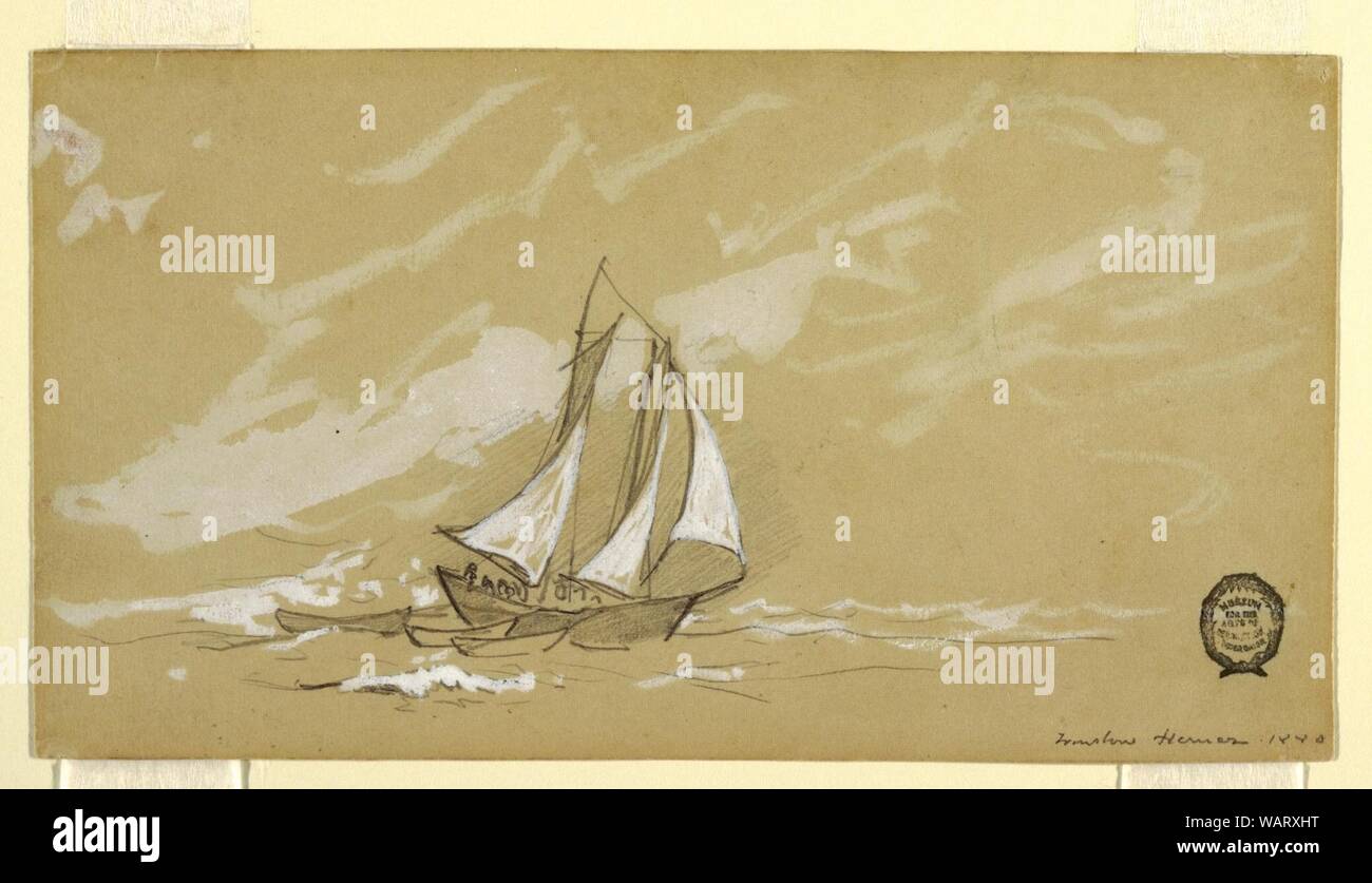 Drawing, Schooner with Three Dories, 1880 Stock Photo - Alamy