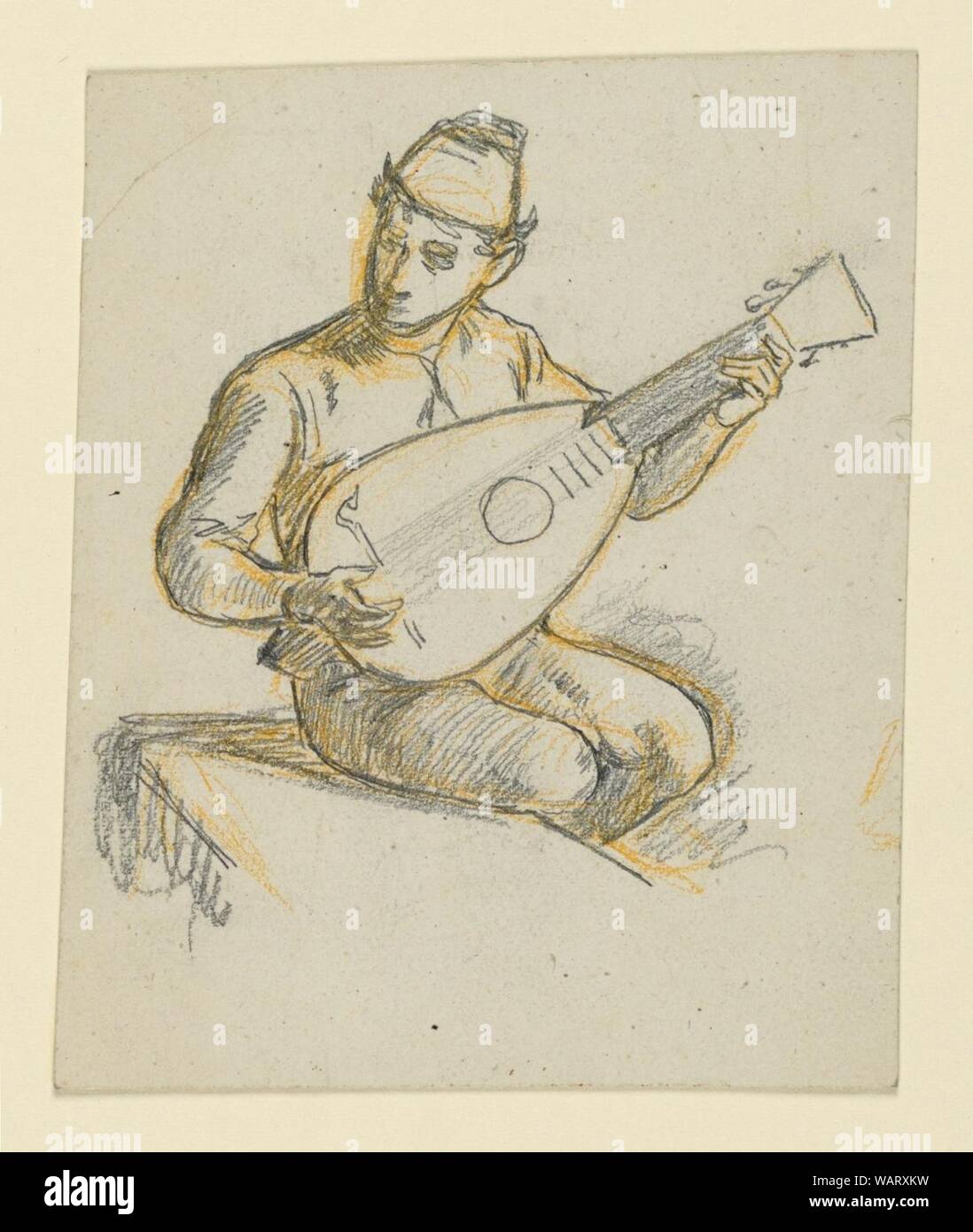 Drawing, Seated boy playing a lute, ca. 1890 Stock Photo - Alamy