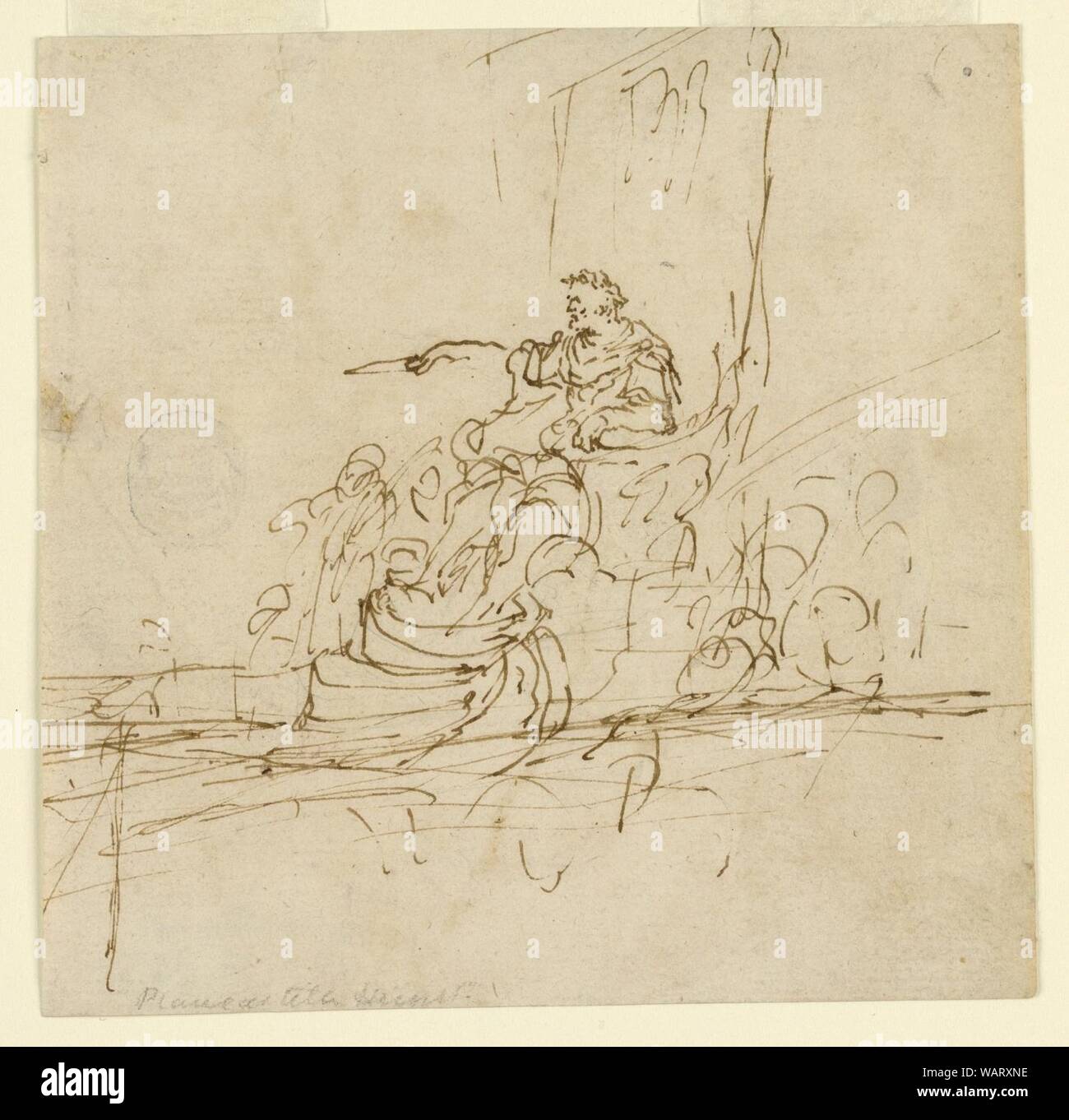 Drawing, Seated, Crowned Figure Pointing Outward Stock Photo - Alamy