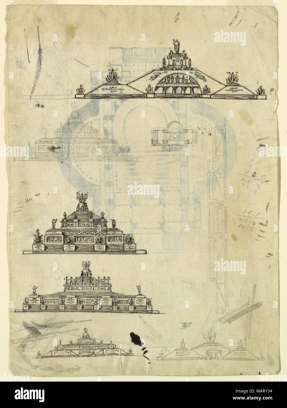 Drawing, Sheet with Monumental Fantasies, 18th–19th century Stock Photo ...