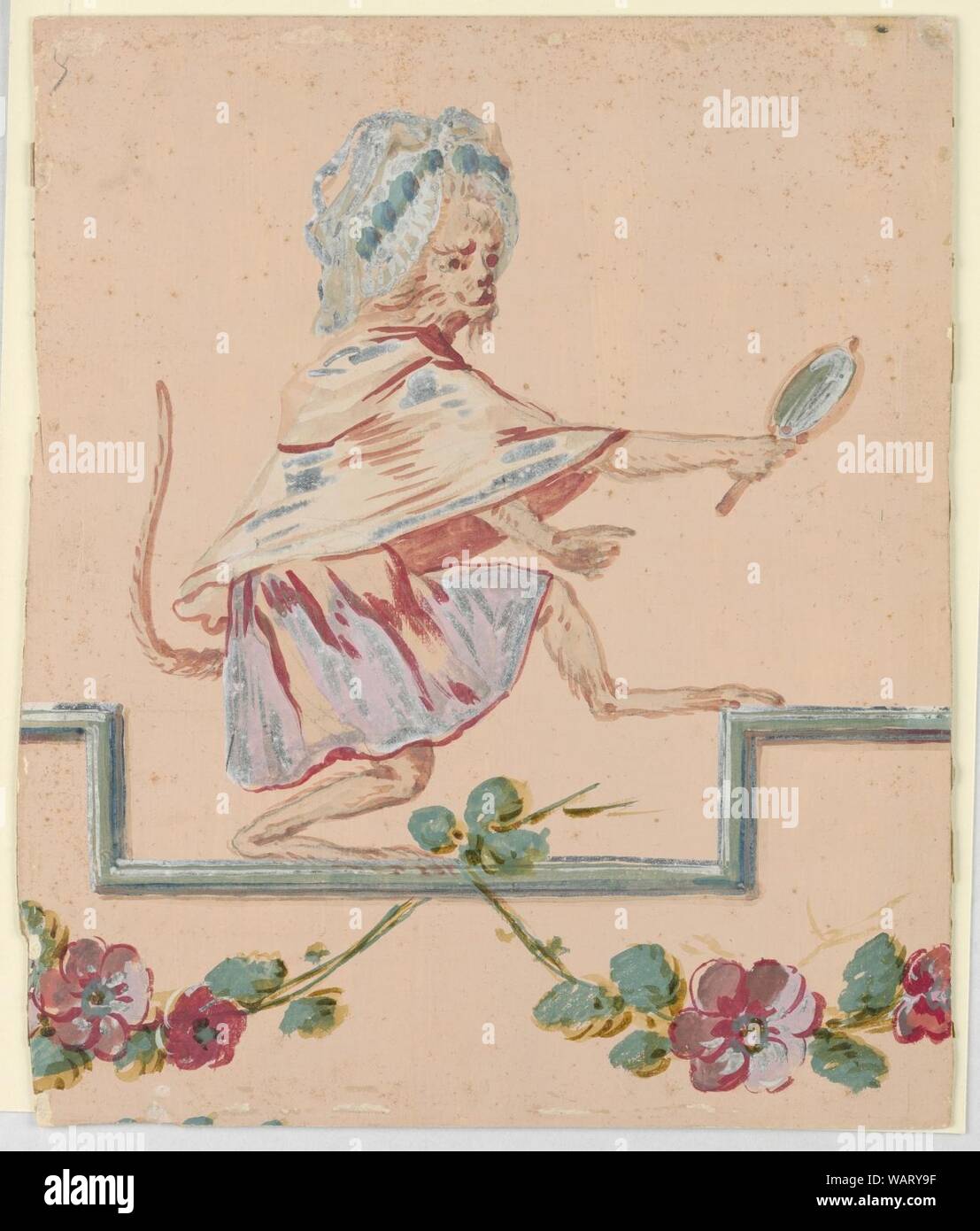 Drawing, Singerie- Female Monkey w, 1860–90 Stock Photo - Alamy