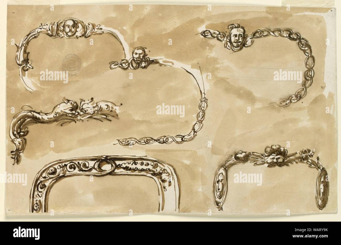 Drawing, Six Metal Frames for Purses, ca. 1780 Stock Photo - Alamy