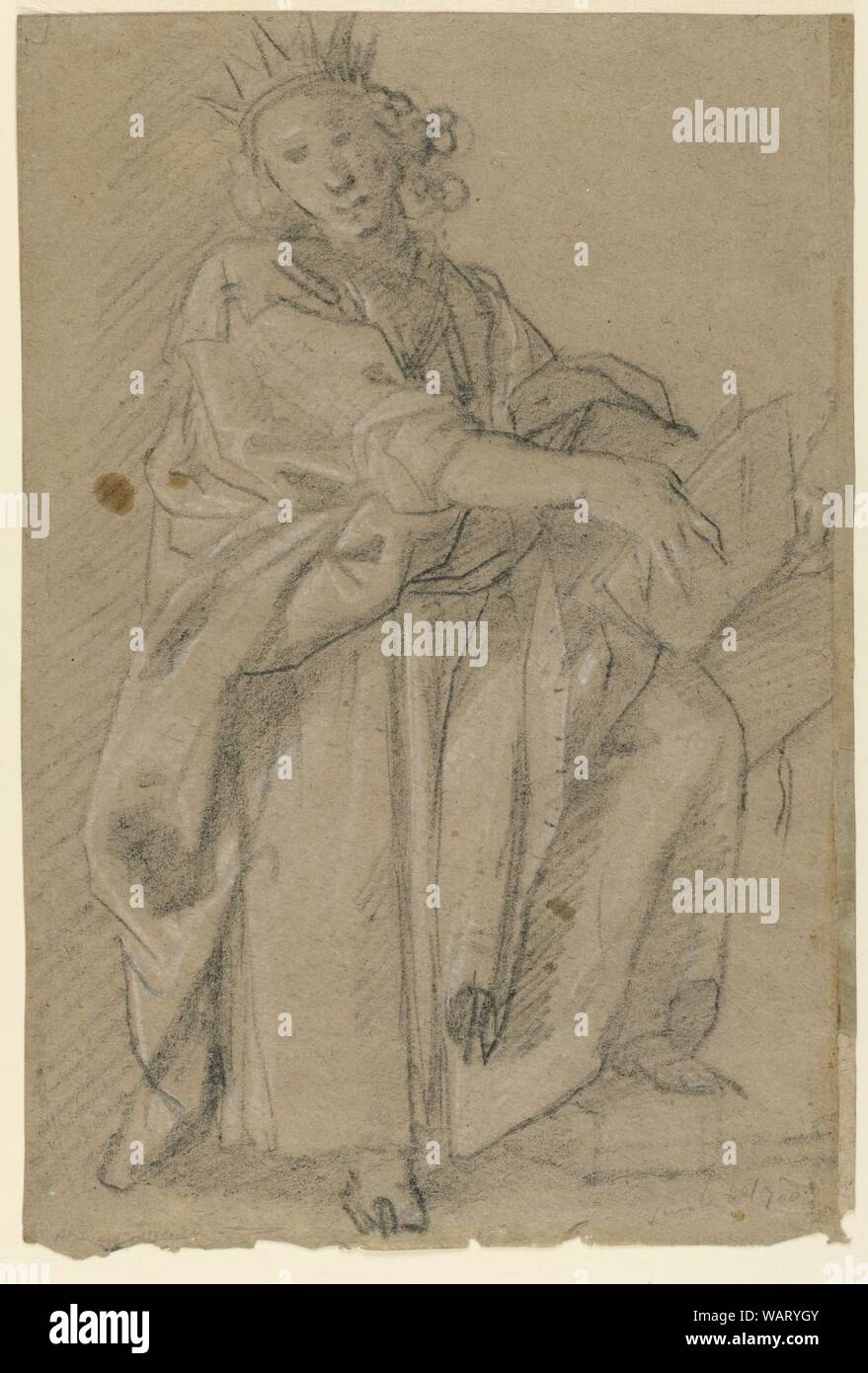 Drawing, Sketch of a Standing Crowned Figure with a Book, mid- 18th ...