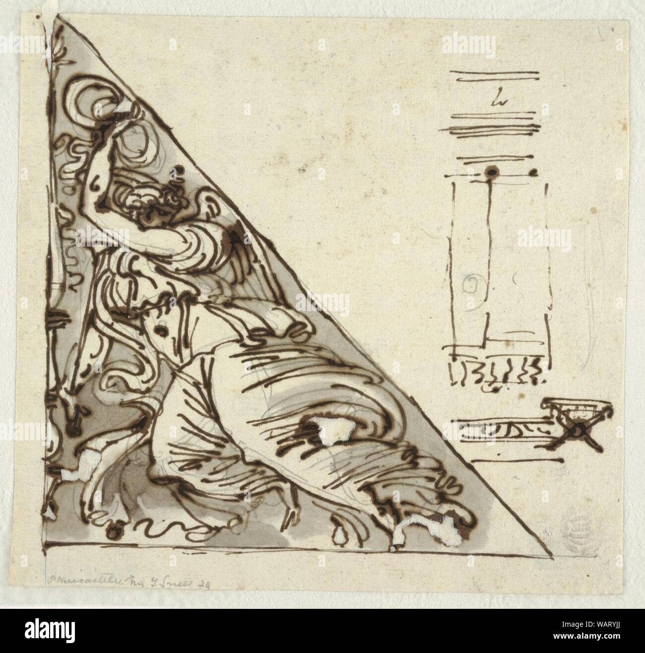 Drawing, Sketch of Victory holding Bowknot and Trumpet; sketches of ...