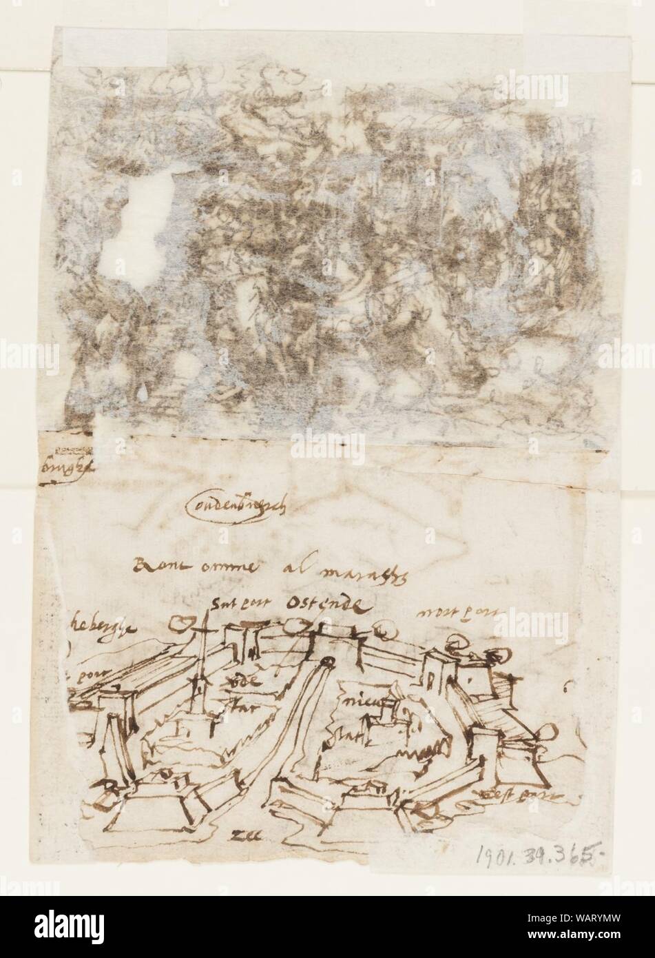 Drawing, Sketchbook Page with Battle Scene and Ostend, ca. 1590 Stock ...