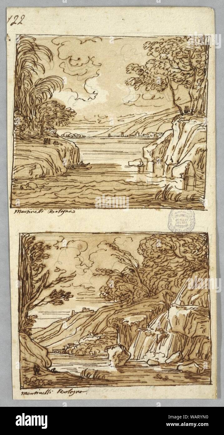 Drawing, Sketchbook Page- Two Landscapes after Vincenzo Martinelli ...