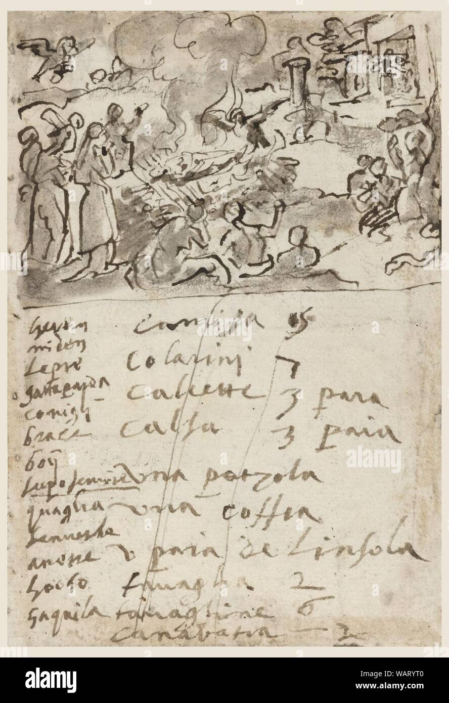 Drawing, Sketchbook Page with Cremation Scene, ca. 1590 Stock Photo - Alamy