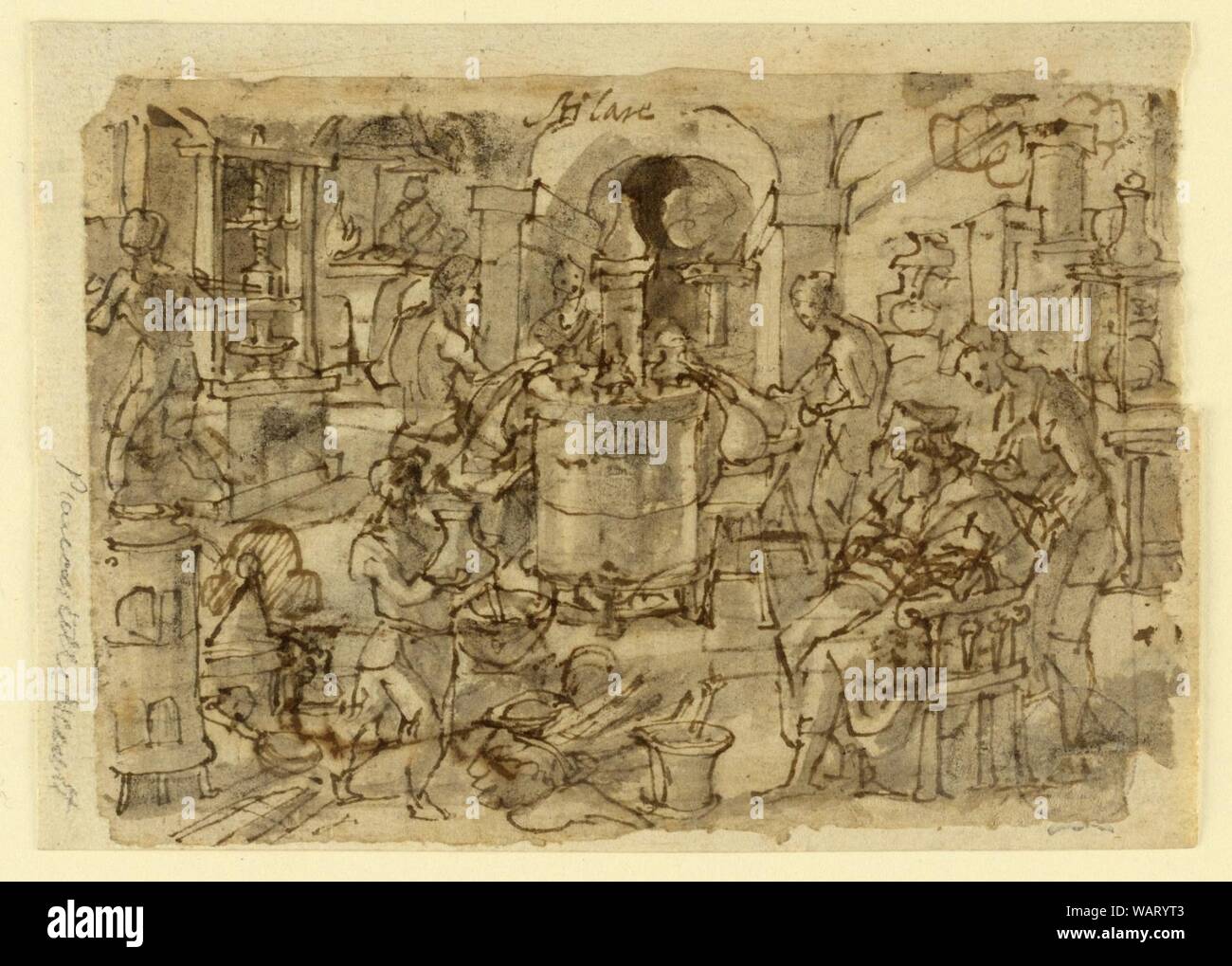 Drawing, Sketchbook Page with Distillation Scene, ca. 1590 Stock Photo ...