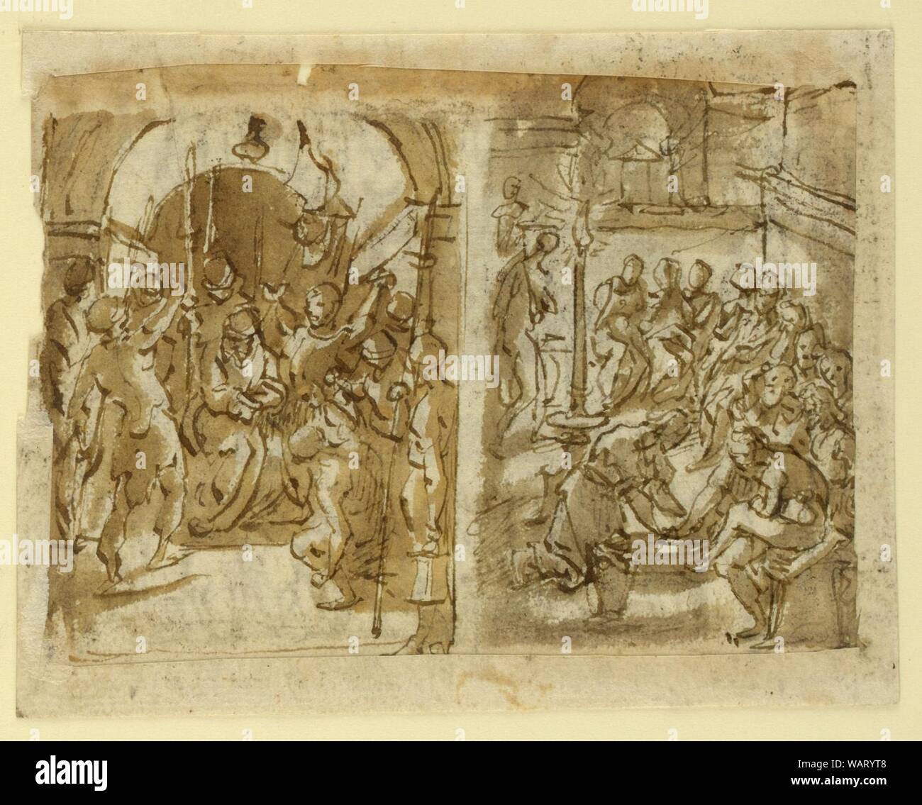 Drawing, Sketchbook Page with Execution of a Queen and Scenes with ...