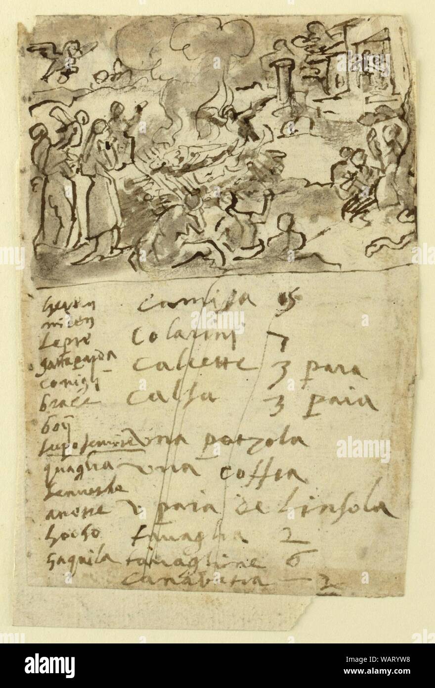 Drawing, Sketchbook Page with Cremation Scene, ca. 1590 Stock Photo - Alamy