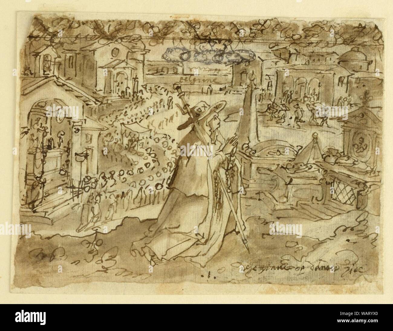 Drawing, Sketchbook Page with Pilgrim and Religious Procession, ca ...