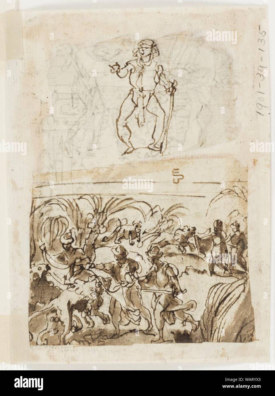 Drawing, Sketchbook Page with Pilgrim and Religious Procession, ca ...