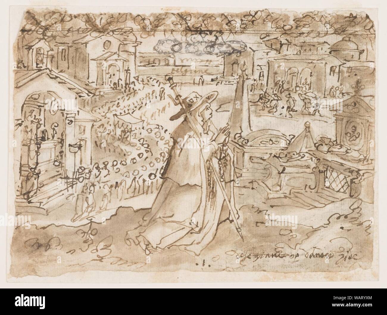 Drawing, Sketchbook Page with Pilgrim and Religious Procession, ca ...