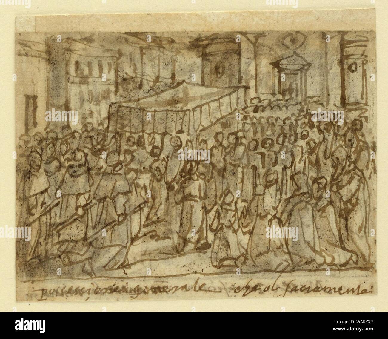 Drawing, Sketchbook Page with Procession with the Host and Pontifical ...