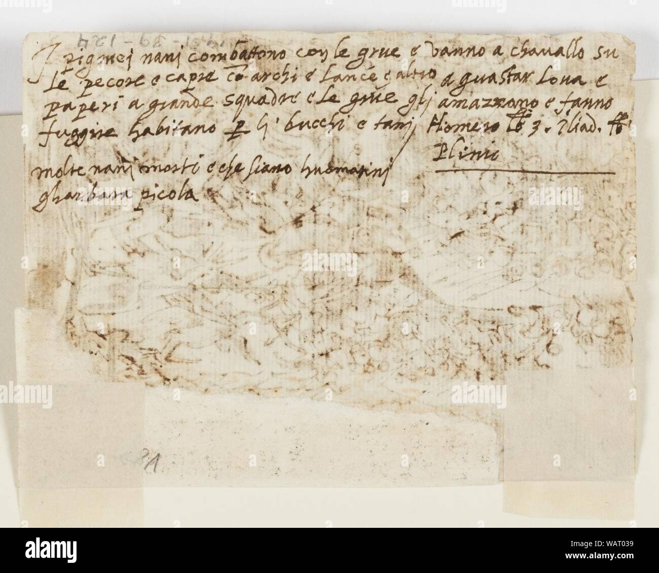 Drawing, Sketchbook Page; Battle between the Pygmies and the Cranes, ca ...