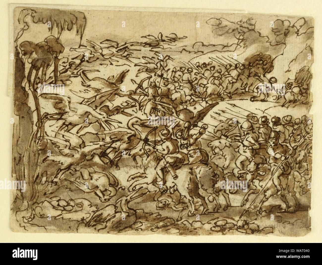 Drawing, Sketchbook Page; Battle between the Pygmies and the Cranes, ca ...