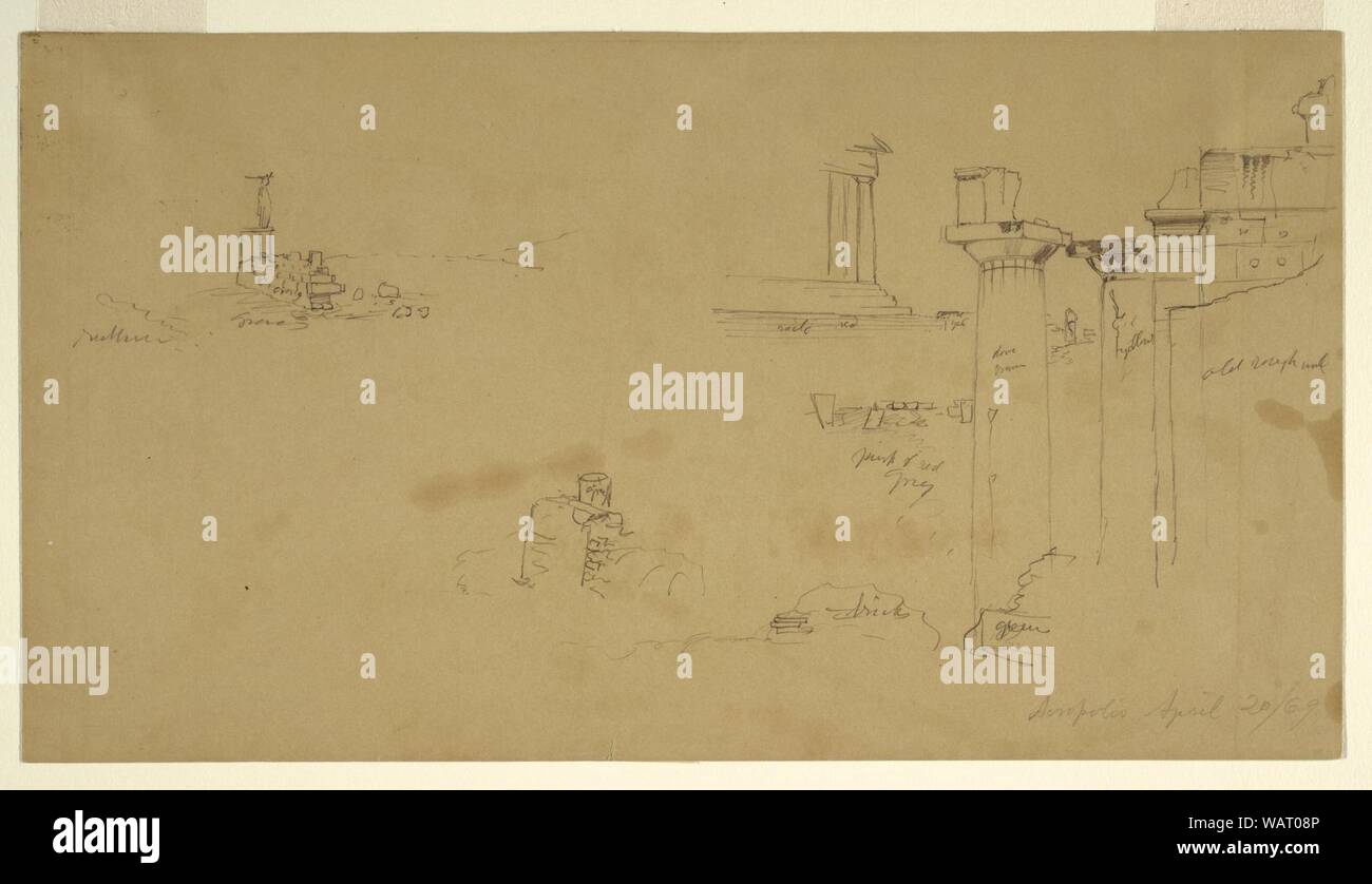 Drawing, Sketches from the Acropolis, Athens, April 20, 1869 Stock ...