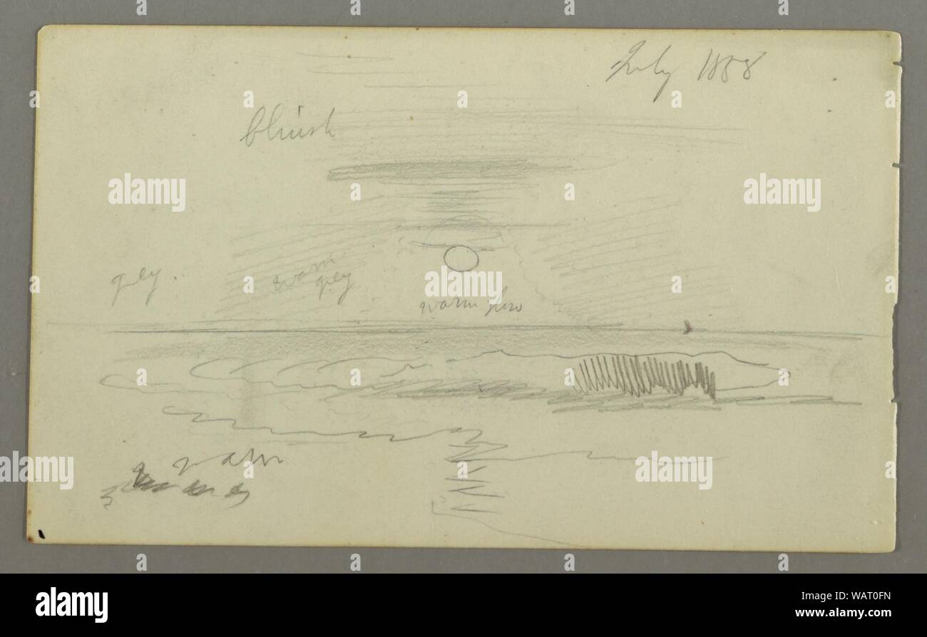 Drawing, Sky with low sun over water, July 1858 Stock Photo - Alamy