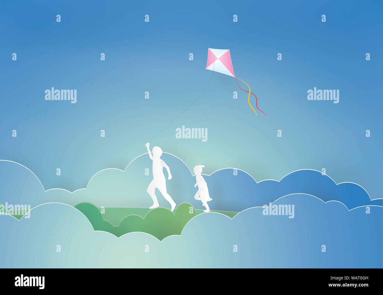 Kids flying a kite, Paper art, Paper cut, Craft vector, design Stock ...