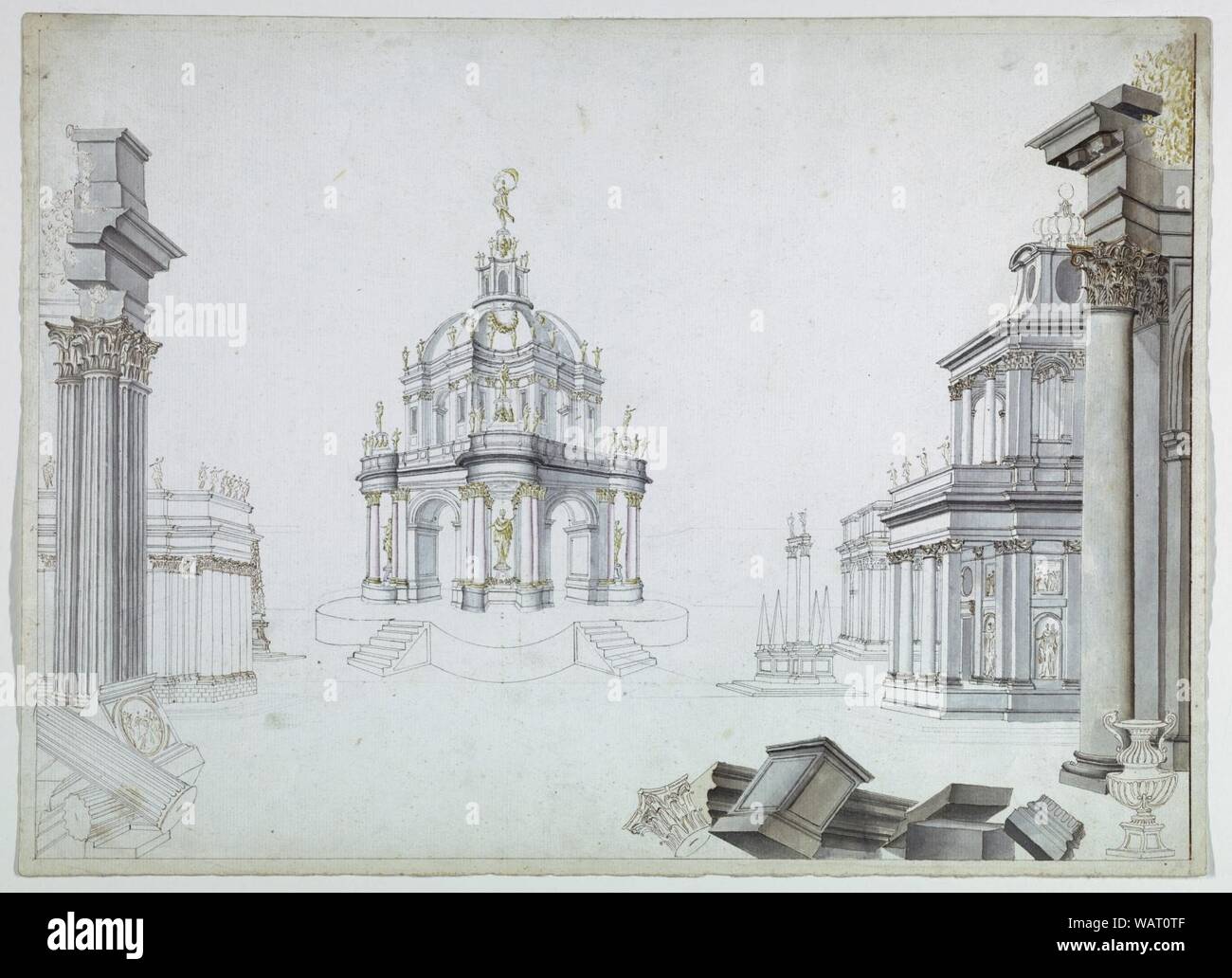 Drawing, Stage Design- Architectural Capriccio with a Tempietto and ...