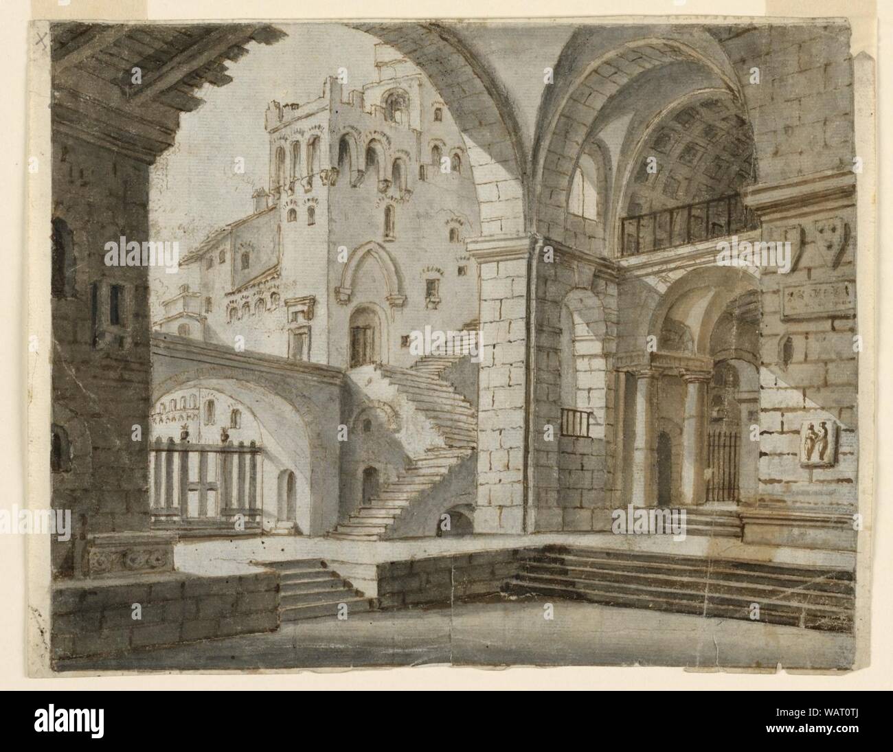 Drawing, Stage Design- Court in Gothic Castle, early 19th century Stock ...