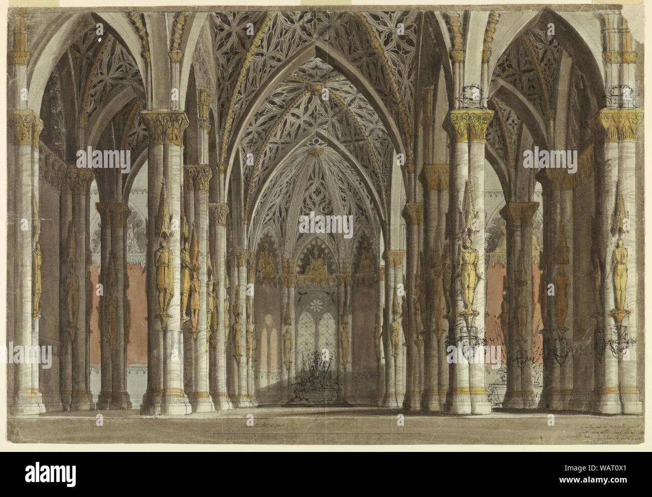 Drawing, Stage Design- Gothic Hall, ca. 1830 Stock Photo - Alamy