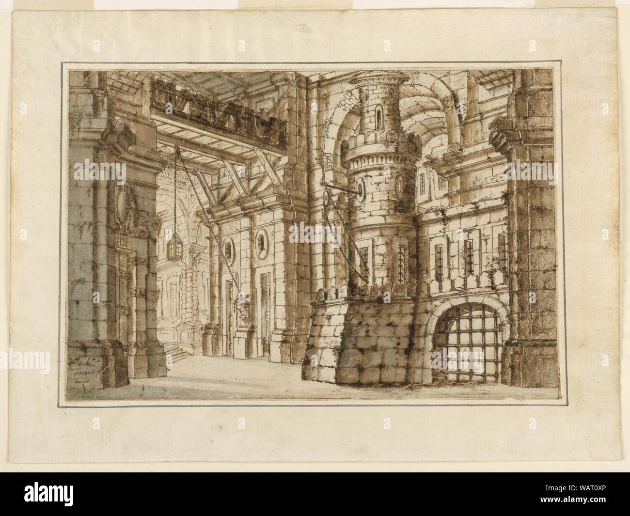 Drawing, Stage Design of a Prison Interior, mid-18th century Stock ...
