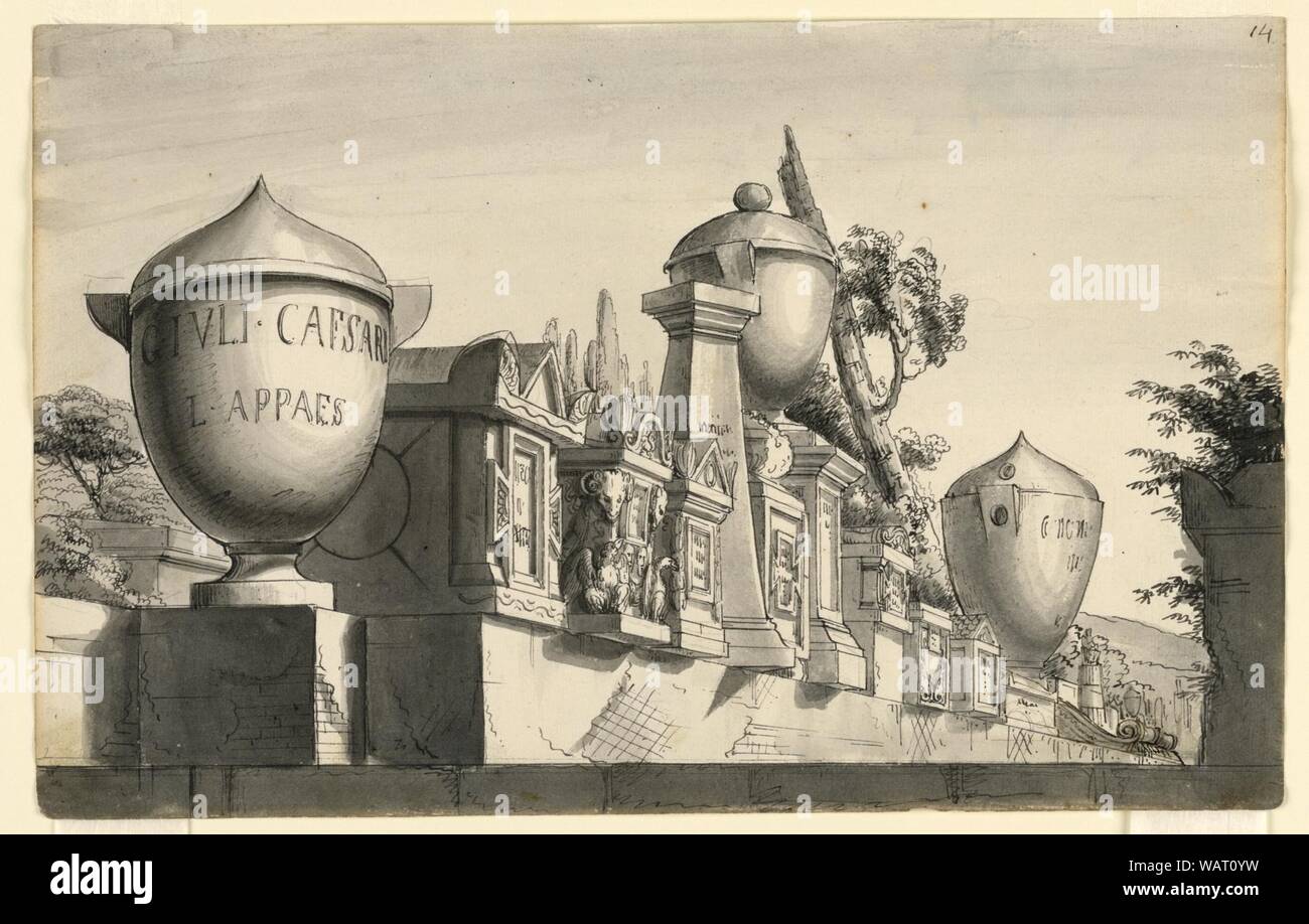 Drawing, Stage Design, Ancient Roman Tombs, early 19th century Stock ...