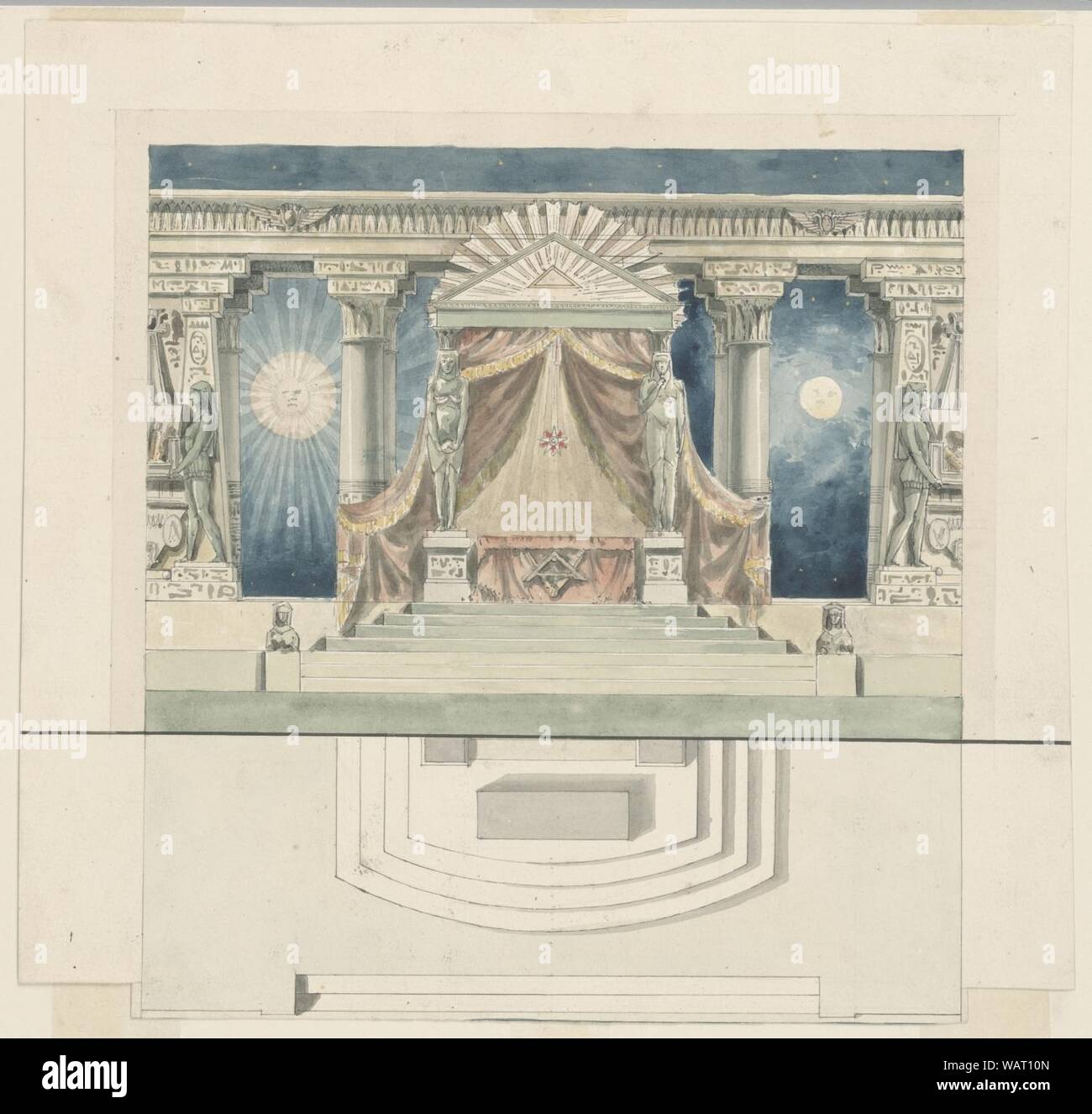 Drawing, Stage Design, Altar in Egyptian Temple, ca. 1825 Stock Photo ...