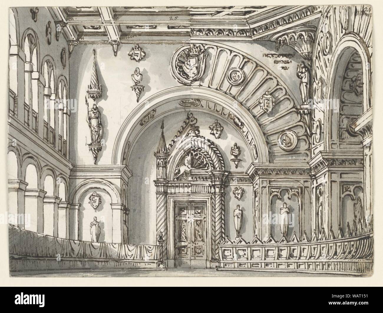 Drawing, Stage Design, Council Room in Two Gothic Styles, early 19th ...