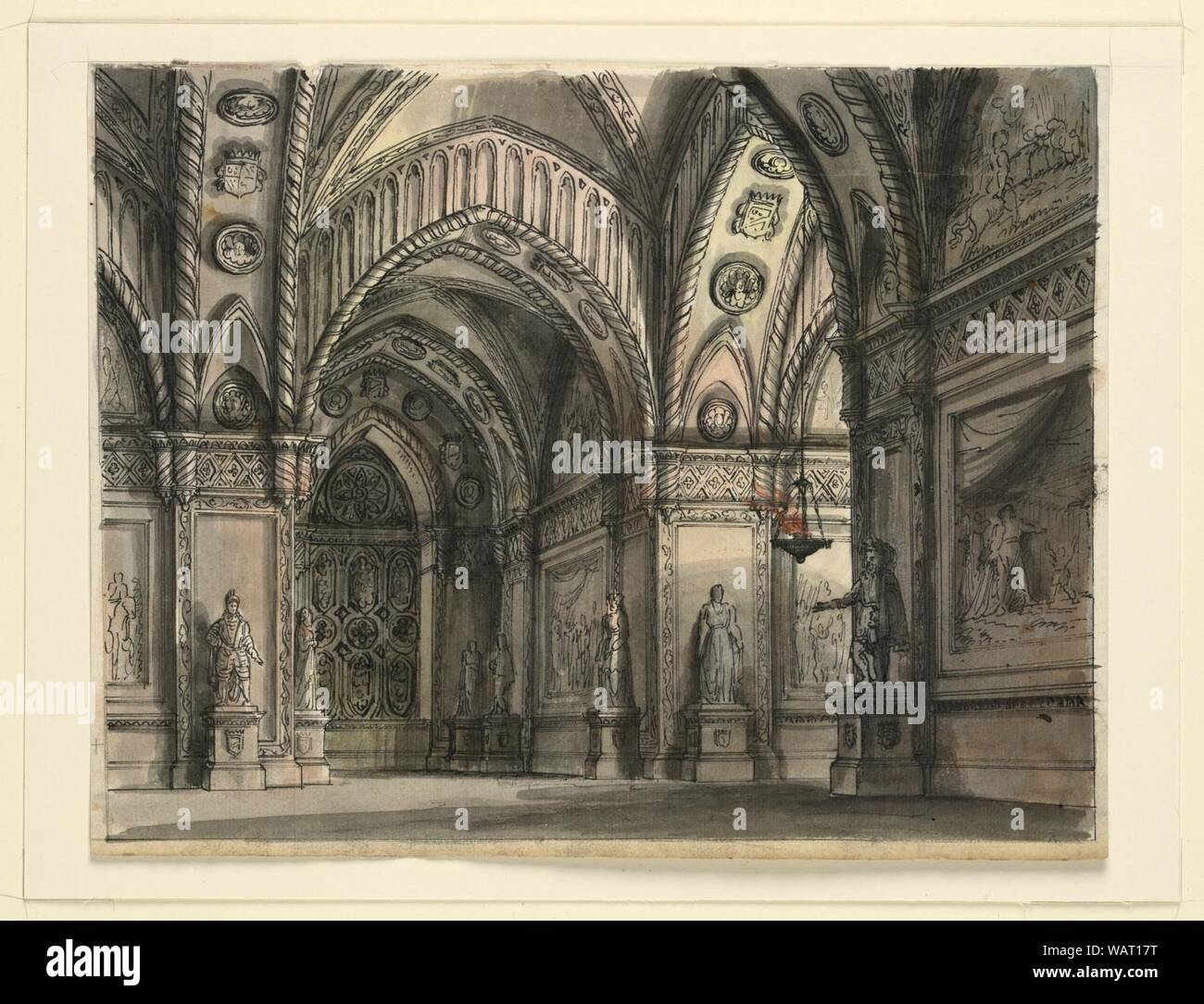 Drawing, Stage Design, Gothic Interior, Queen's Apartment, early 19th ...